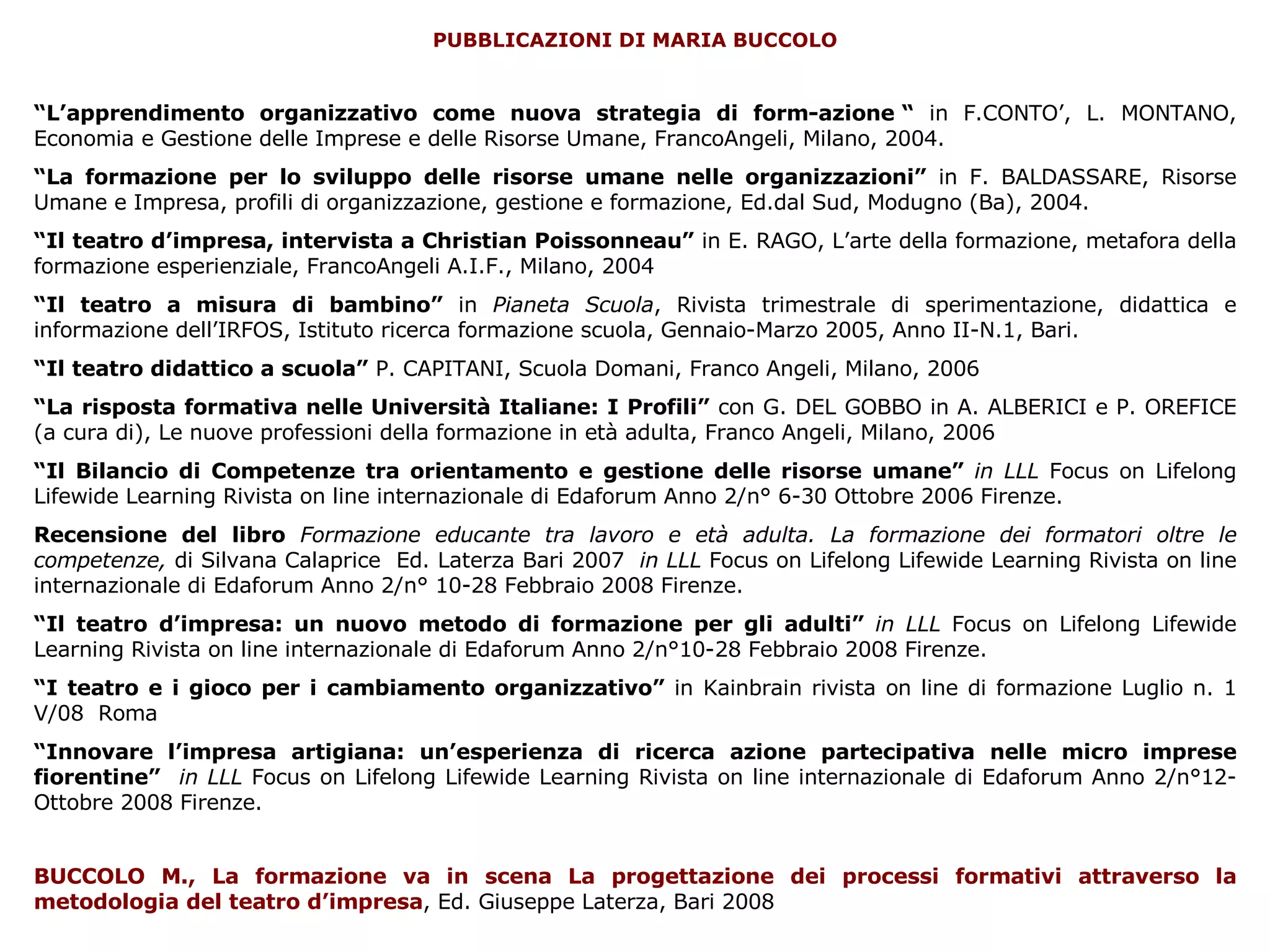 PUBBLICAZIONI di Maria Buccolo | PPT