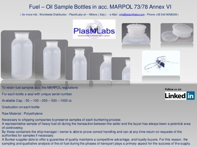 Fuel – Oil Sample Bottles in acc. MARPOL 73/78 Annex VI