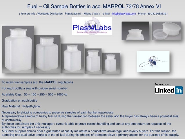 Fuel – Oil Sample Bottles in acc. MARPOL 73/78 Annex VI