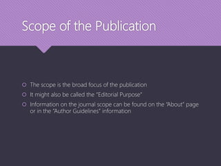 Selecting a Journal: Potential Criteria to Review | PPTX