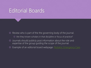Selecting a Journal: Potential Criteria to Review | PPT