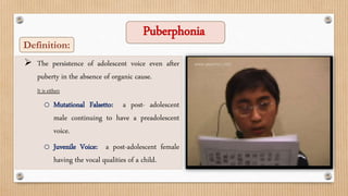 Pubertal voice disorders & Puberphonia, Dr Fadaly | PPSX