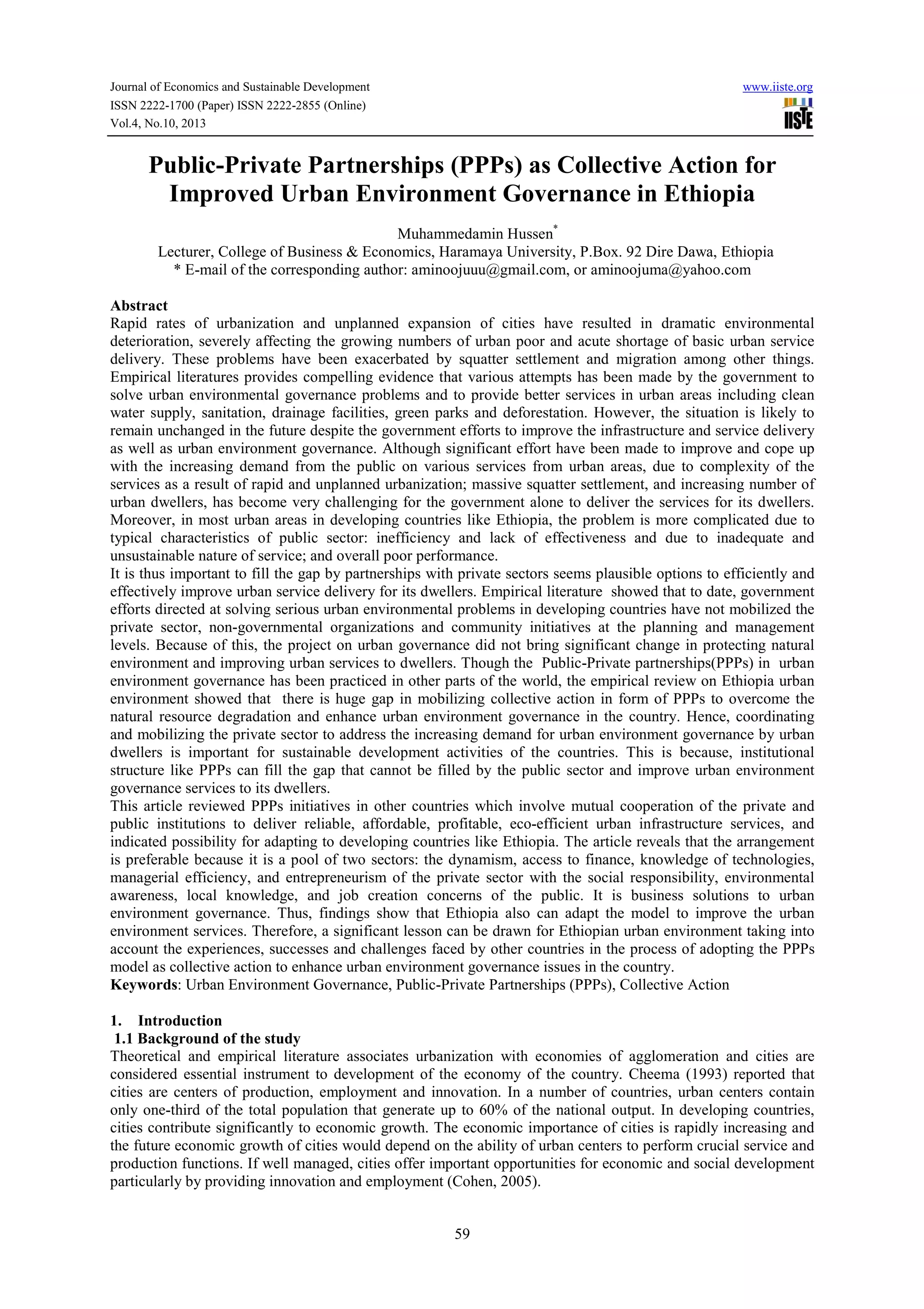 Public private partnerships (pp ps) as collective action for improved ...