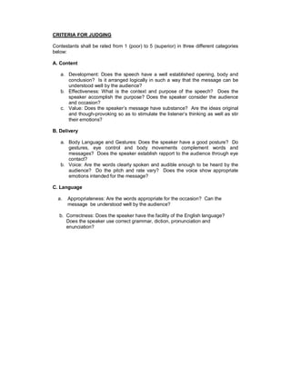 Public Speaking Competition Guidelines 2017 | PDF