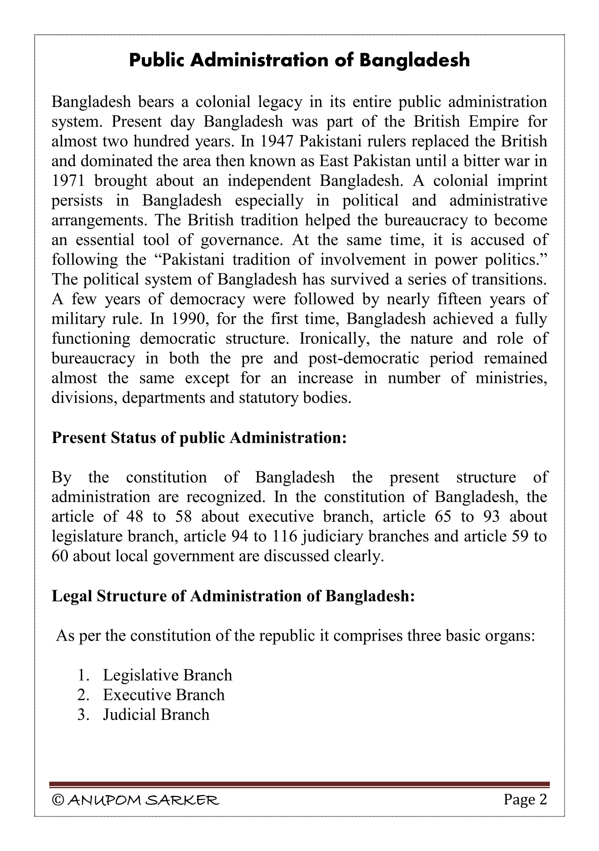 Public Administration of Bangladesh | PDF