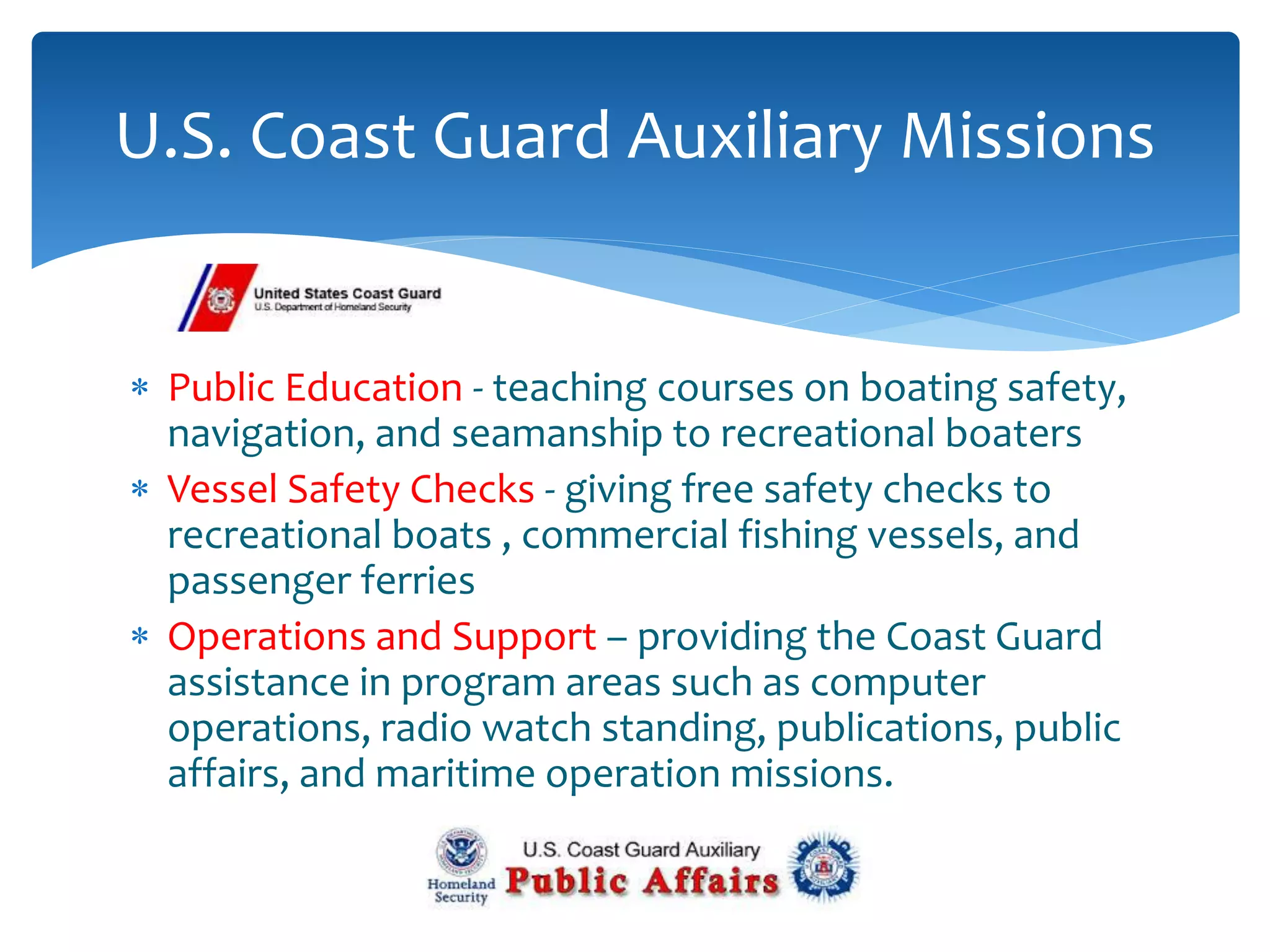 Public Affairs TEAM Coast Guard USCGAUX Roger Bazeley AUXPA-1 | PDF