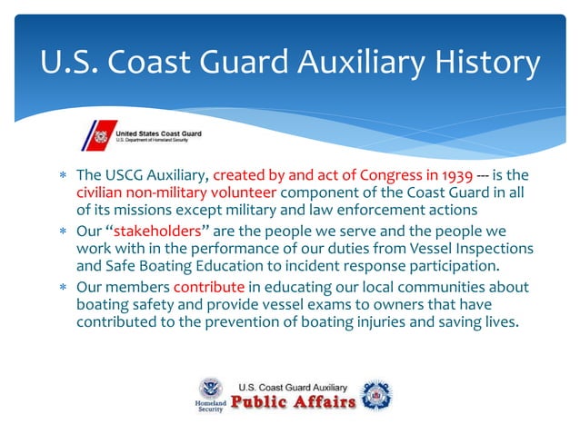 Public Affairs TEAM Coast Guard USCGAUX Roger Bazeley AUXPA-1 | PDF