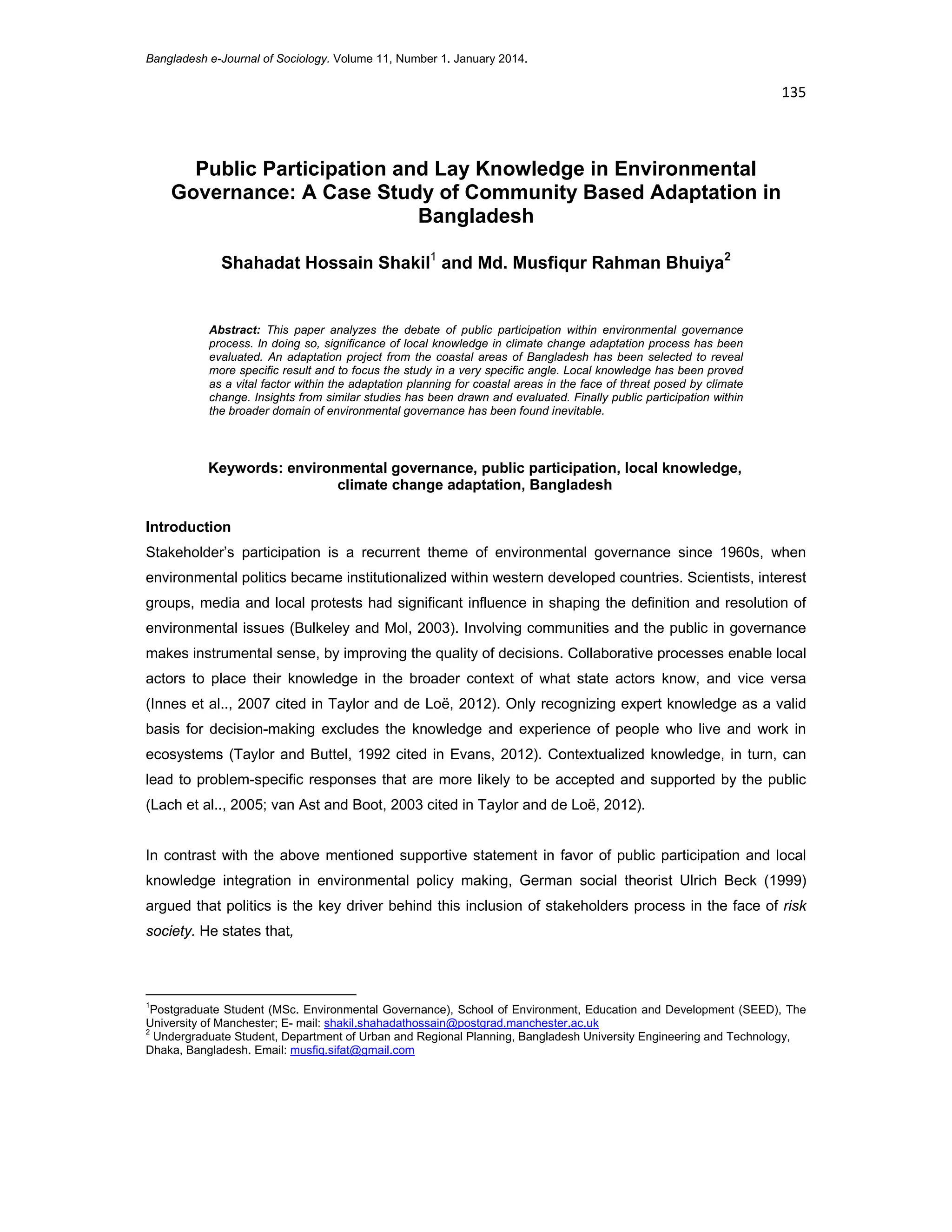 Public Participation and Lay Knowledge in Environmental Governance: A ...