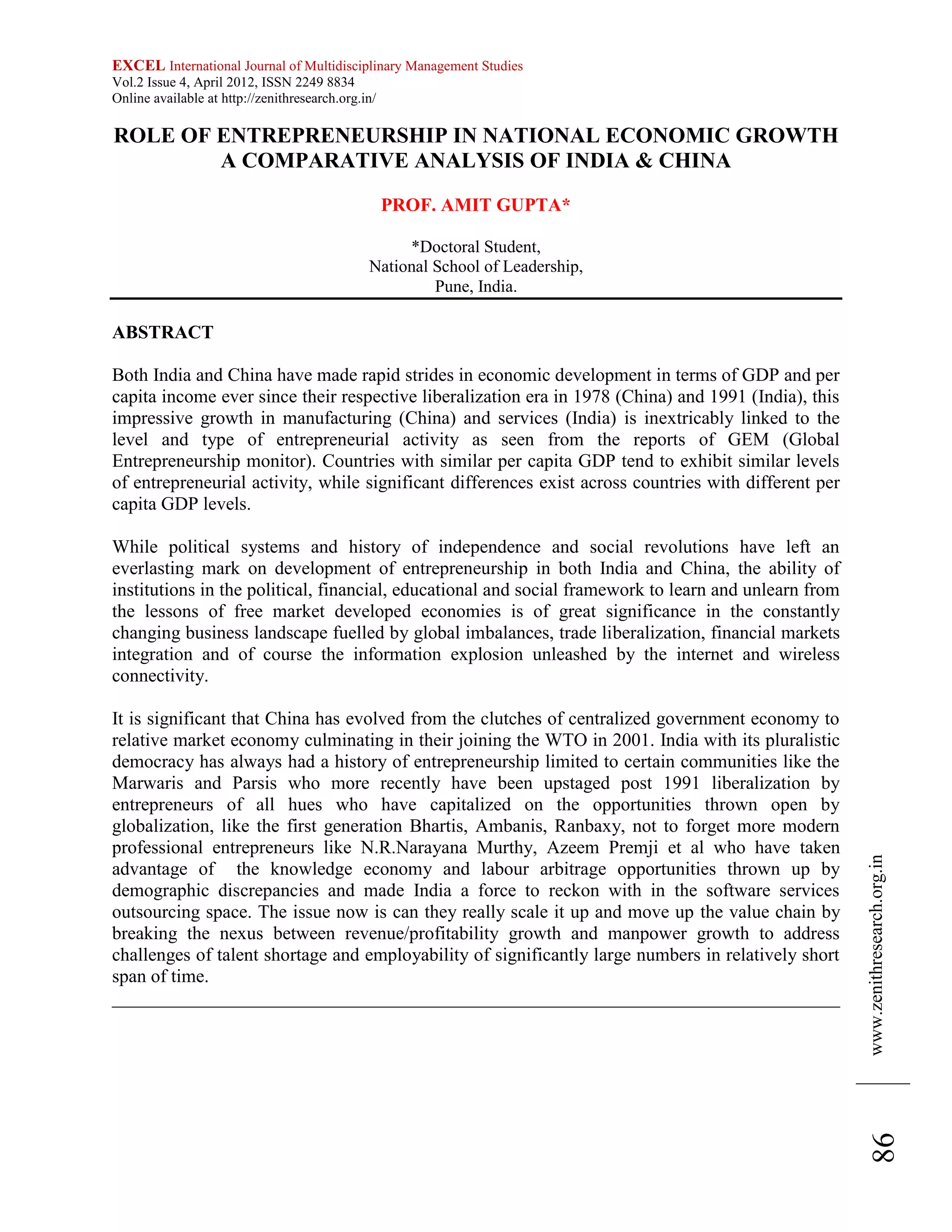 Role of entrepreneurship in national economic development | PDF