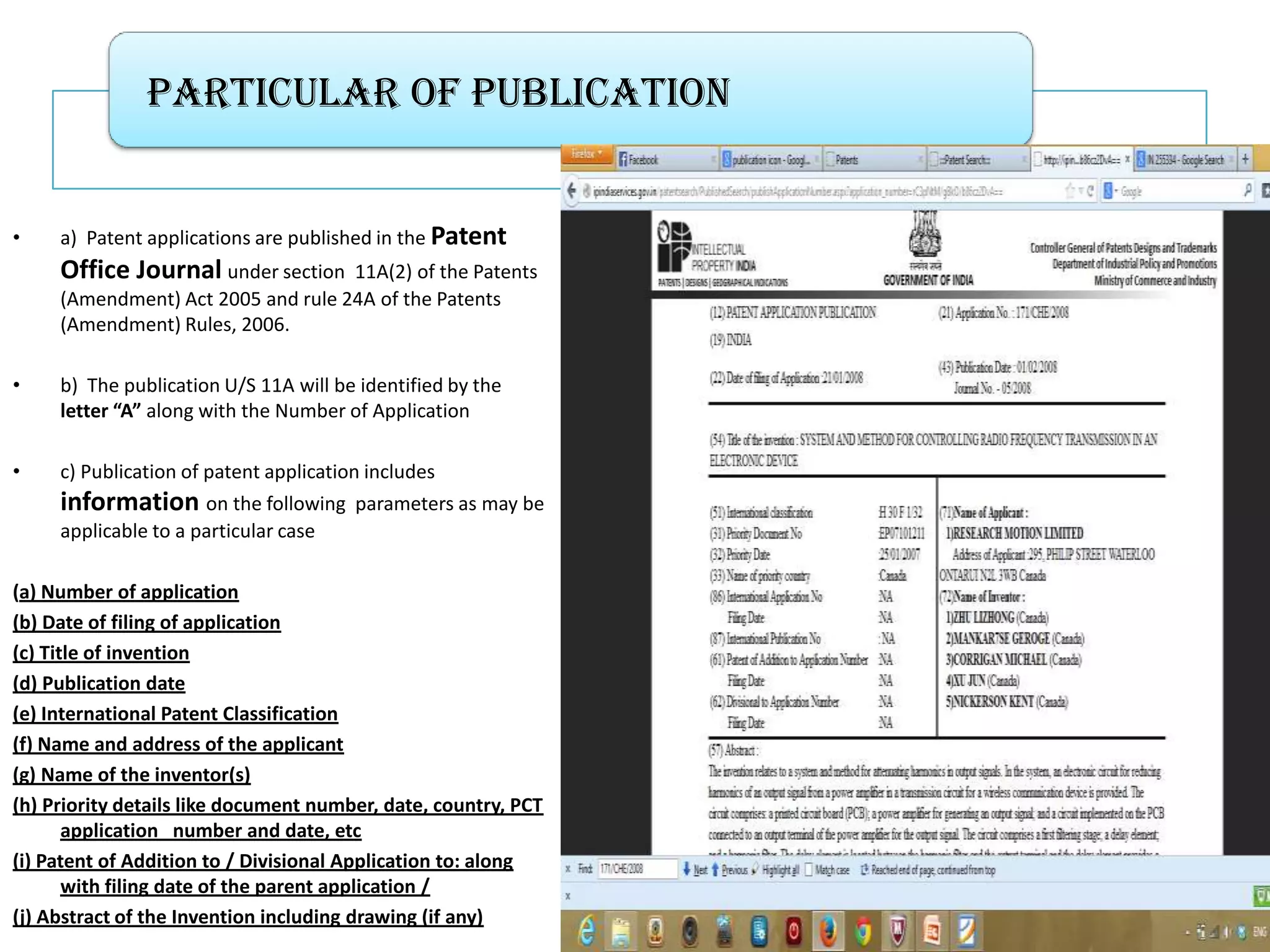 Publication of patent application at indian patent office | PPTX