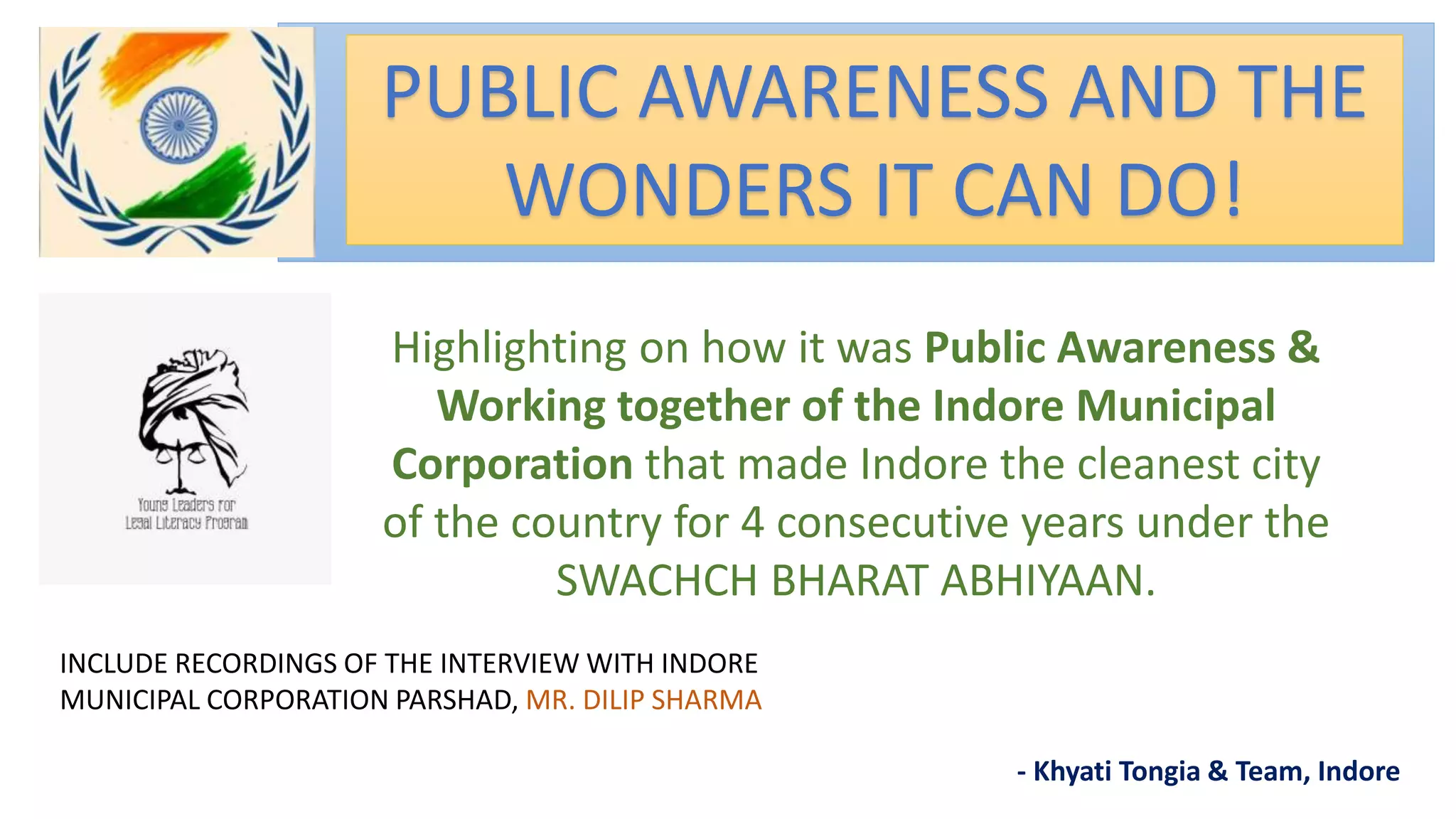 Public awareness - India's cleanest city Indore's Model | PPTX