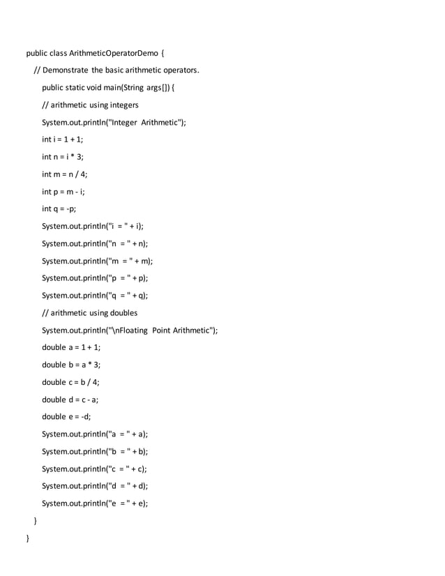 Public class arithmetic operatordemo | DOCX | Programming Languages | Computing