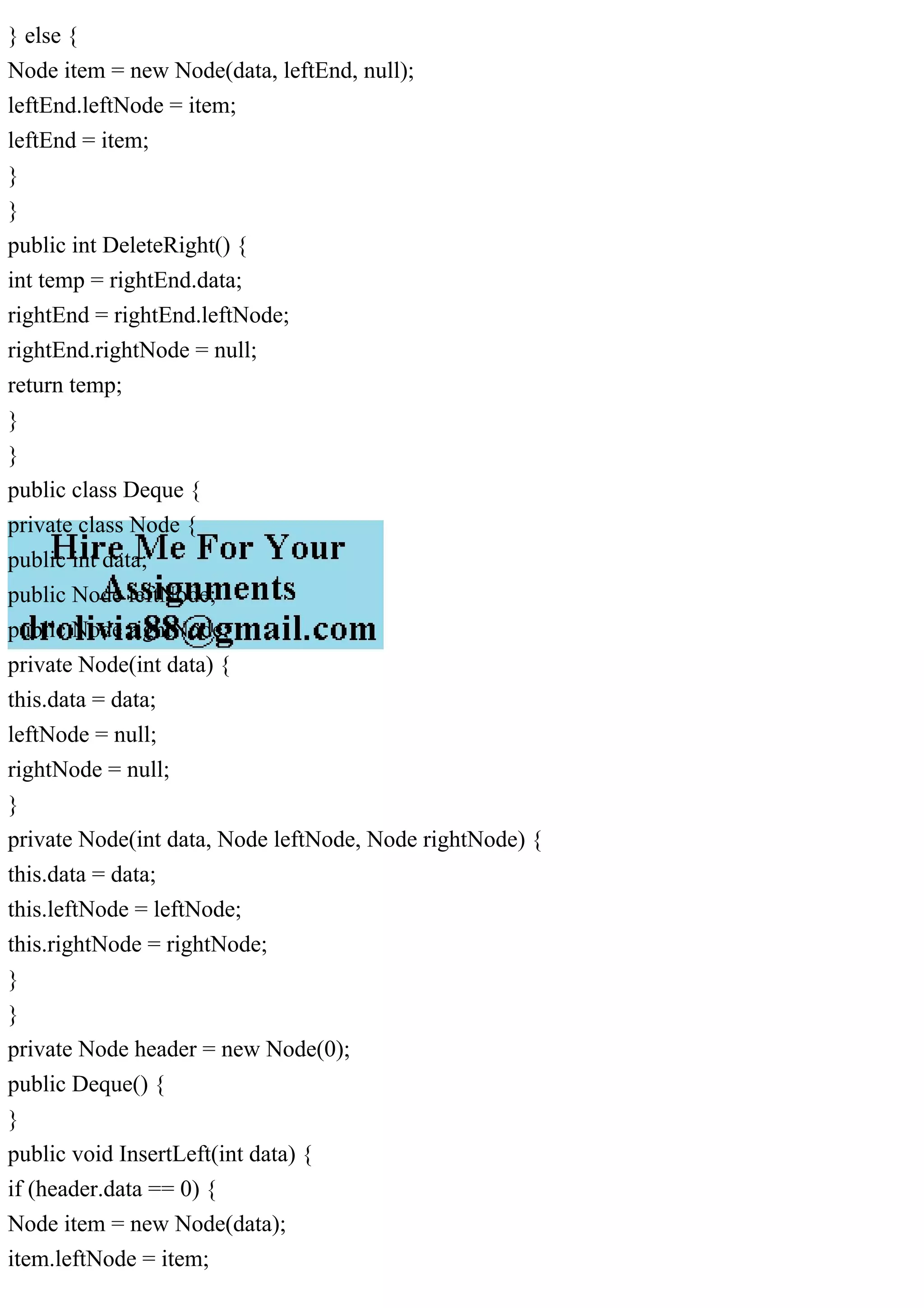 public class Deque {private class Node {public int data;public.pdf