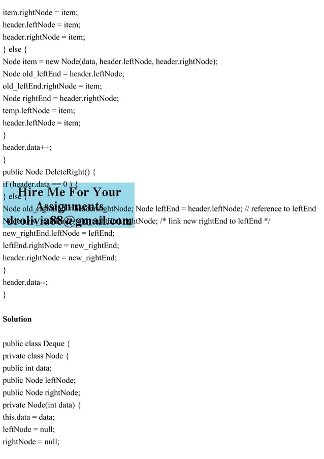 public class Deque {private class Node {public int data;public.pdf