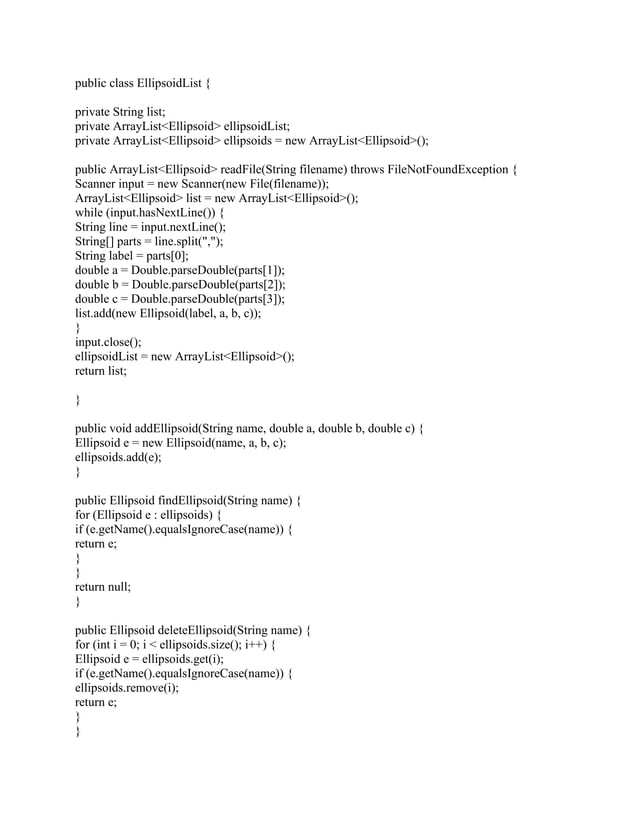 public class EllipsoidList { private String list- private Array.pdf