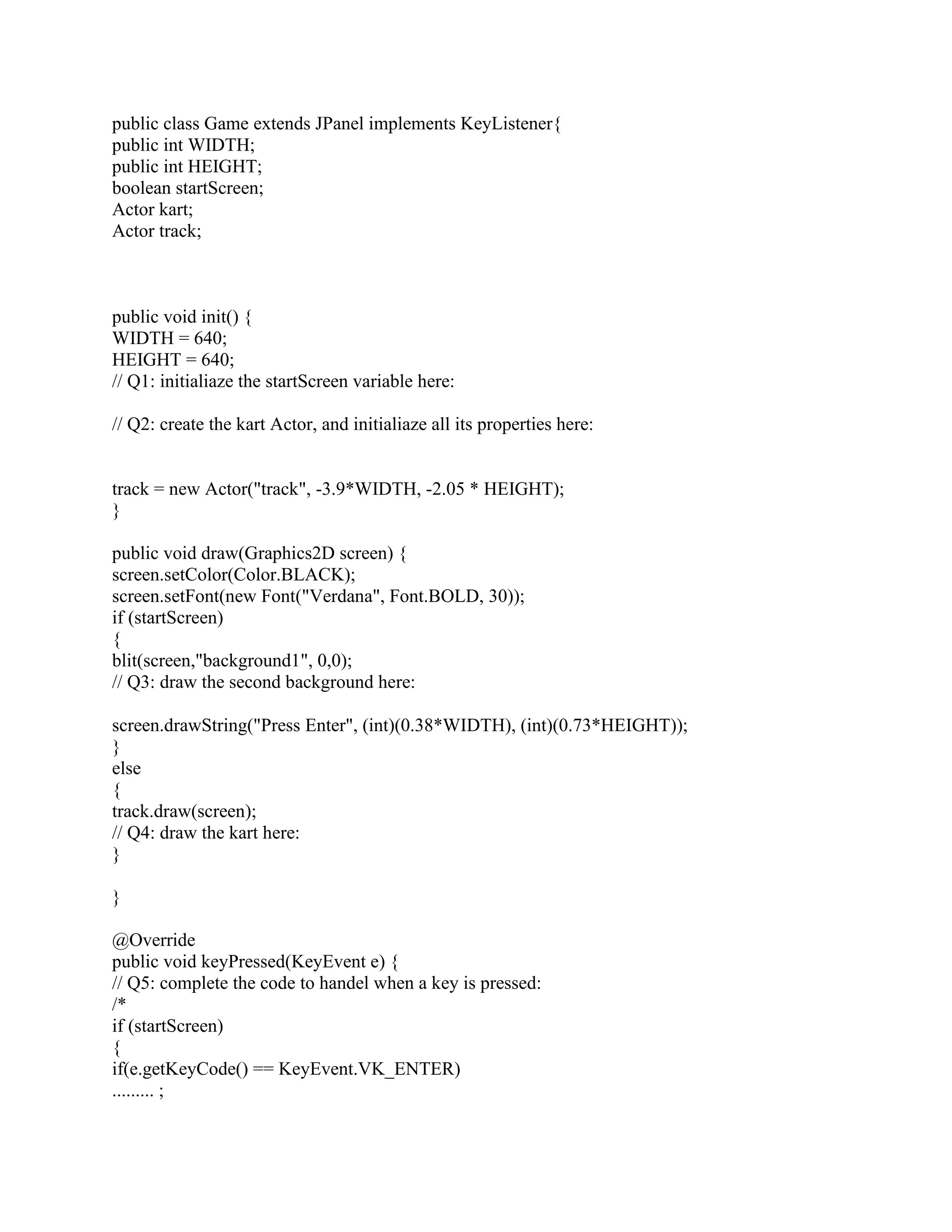 public class Game extends JPanel implements KeyListener{ public in.pdf ...