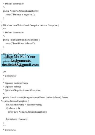 public class NegativeAmountException extends Exception { .pdf | Computing | Technology & Computing