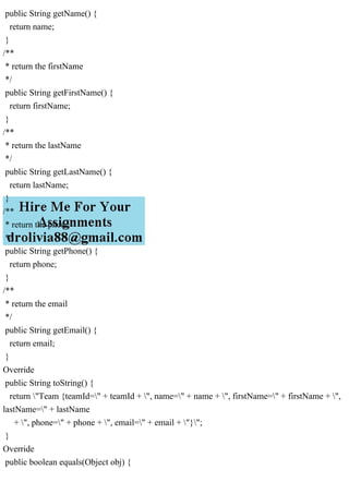 public class Team {Attributes private String teamId; private.pdf