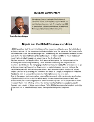 Public Commentary Global Meltdown | PDF