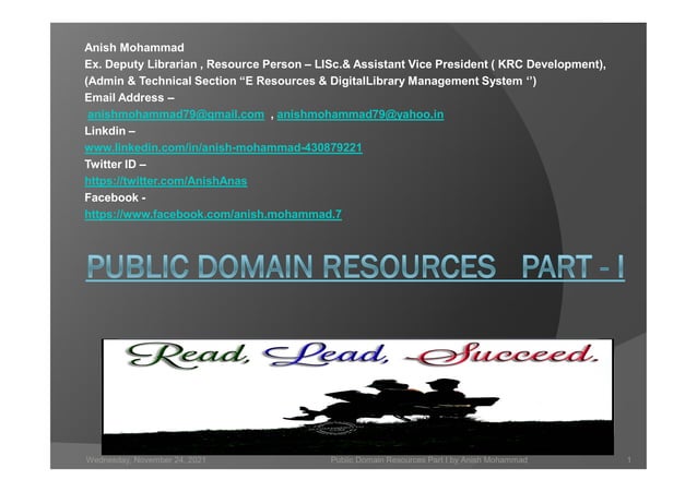 Public Domain Resources 2021 Part 1 by Anish Mohammad RP LISc DL ...