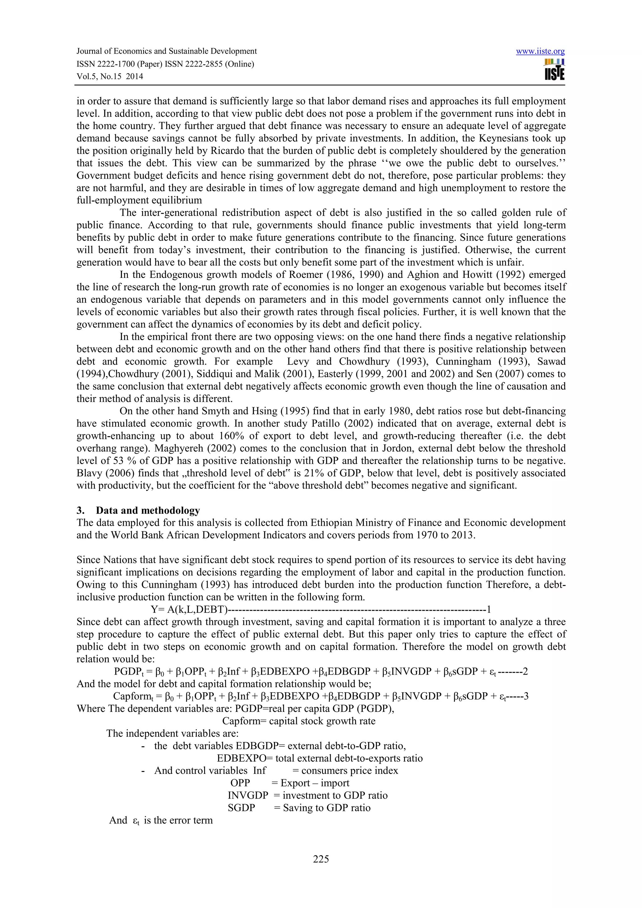 Public external debt, capital formation and economic growth in ethiopia | PDF