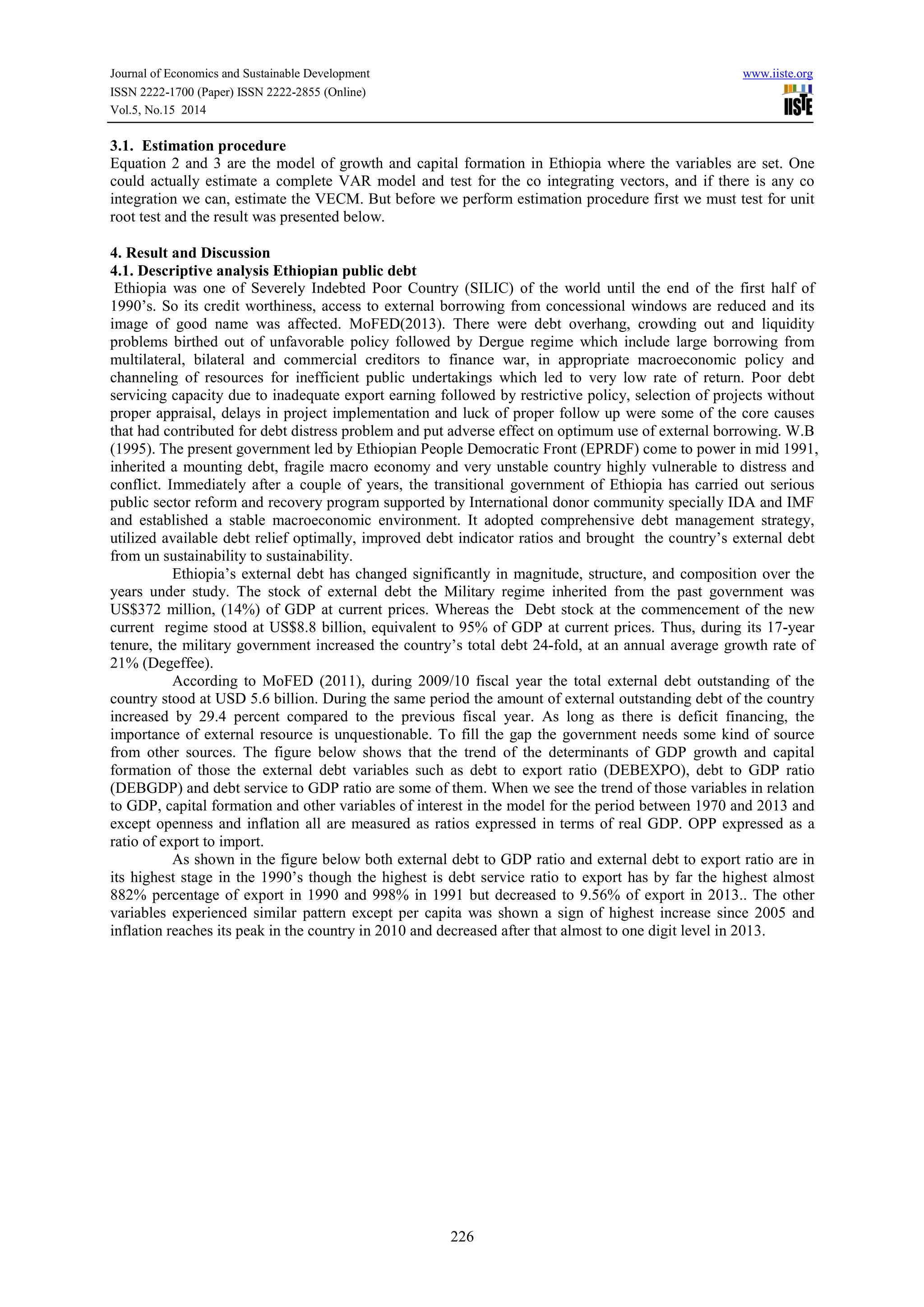 Public external debt, capital formation and economic growth in ethiopia | PDF