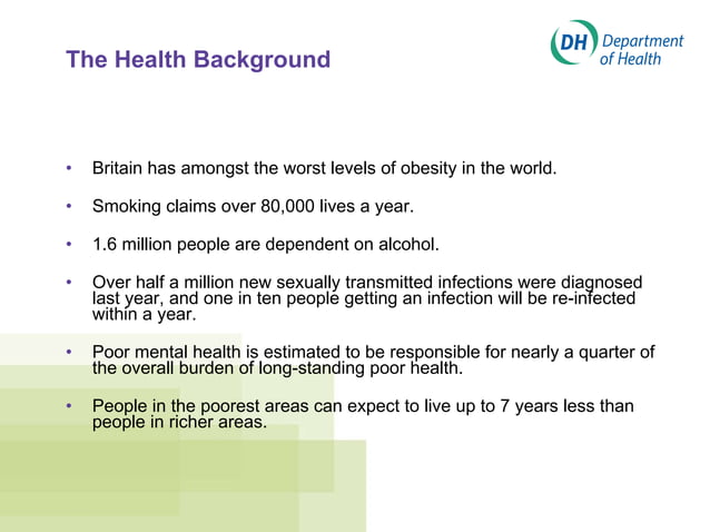 Public Health Strategy for England | PPT | Healthcare Industry | Industries