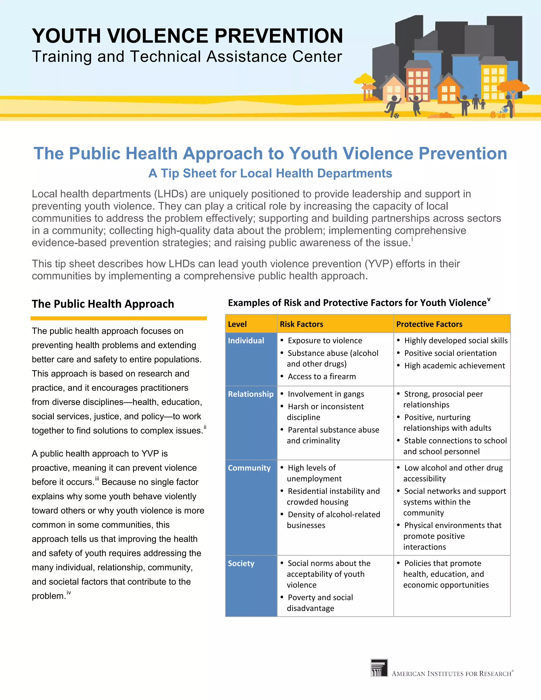 Public Health Approach to Youth Violence Prevention | PDF