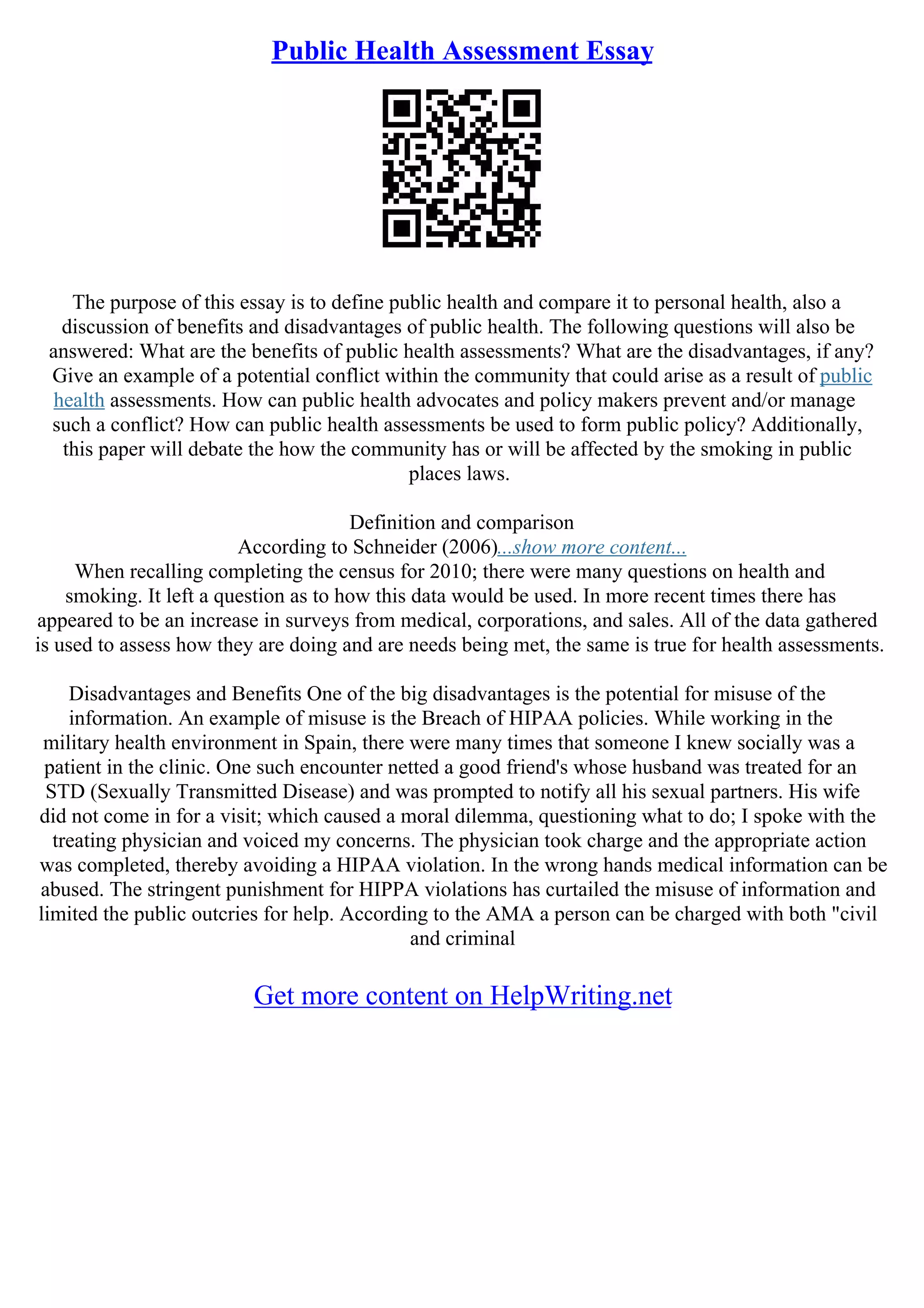 Public Health Essays | PDF