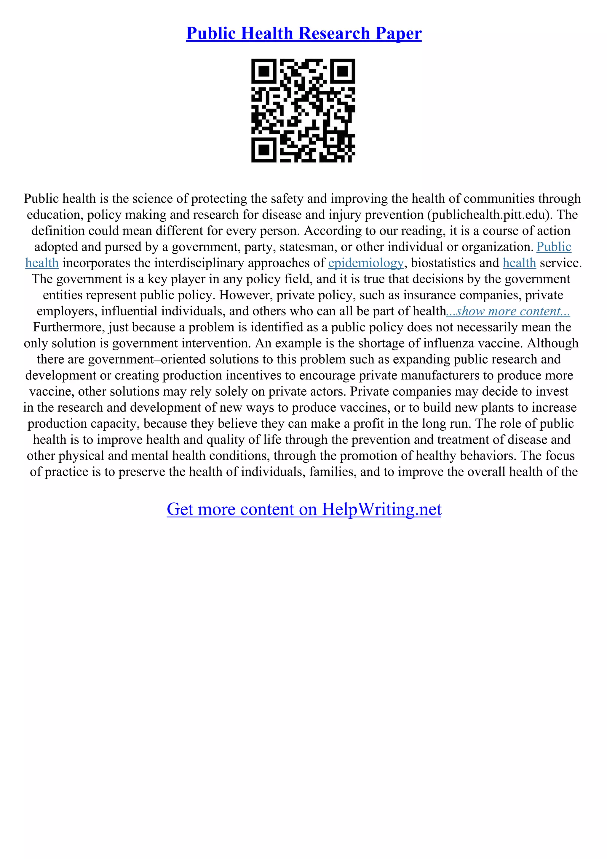 Public Health Essays | PDF