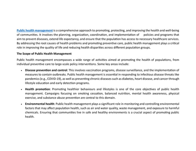 Public Health Management: Ensuring a Healthier Society | PDF