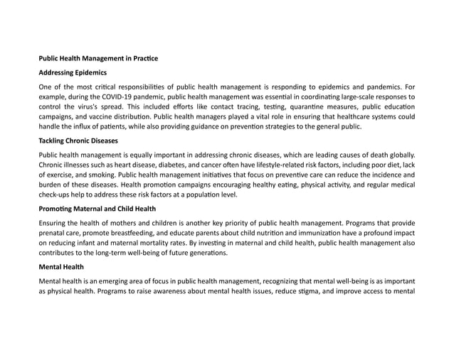 Public Health Management: Ensuring a Healthier Society | PDF