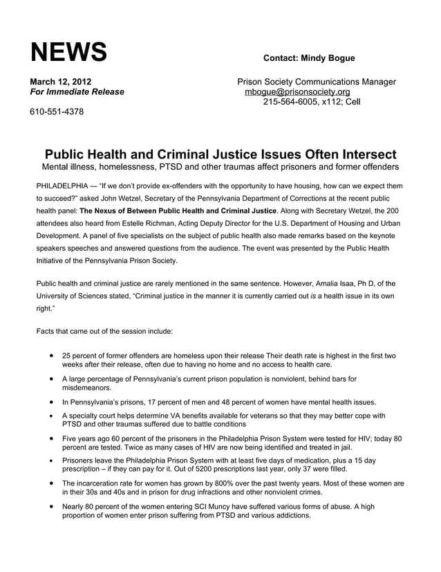 Public Health and Criminal Justice Issues Often Intersect | PDF