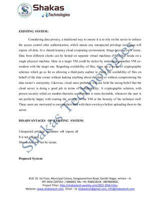 Public integrity auditing for shared dynamic cloud data with group user revocation | DOCX ...