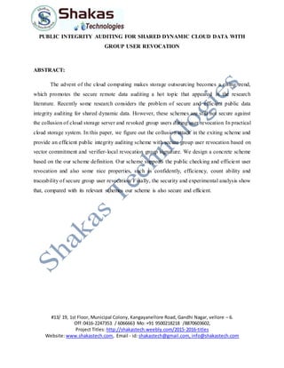 Public integrity auditing for shared dynamic cloud data with group user revocation | DOCX