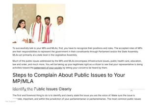 Public Issues-Steps to Raise Concerns with Your Area MP_MLA | PDF