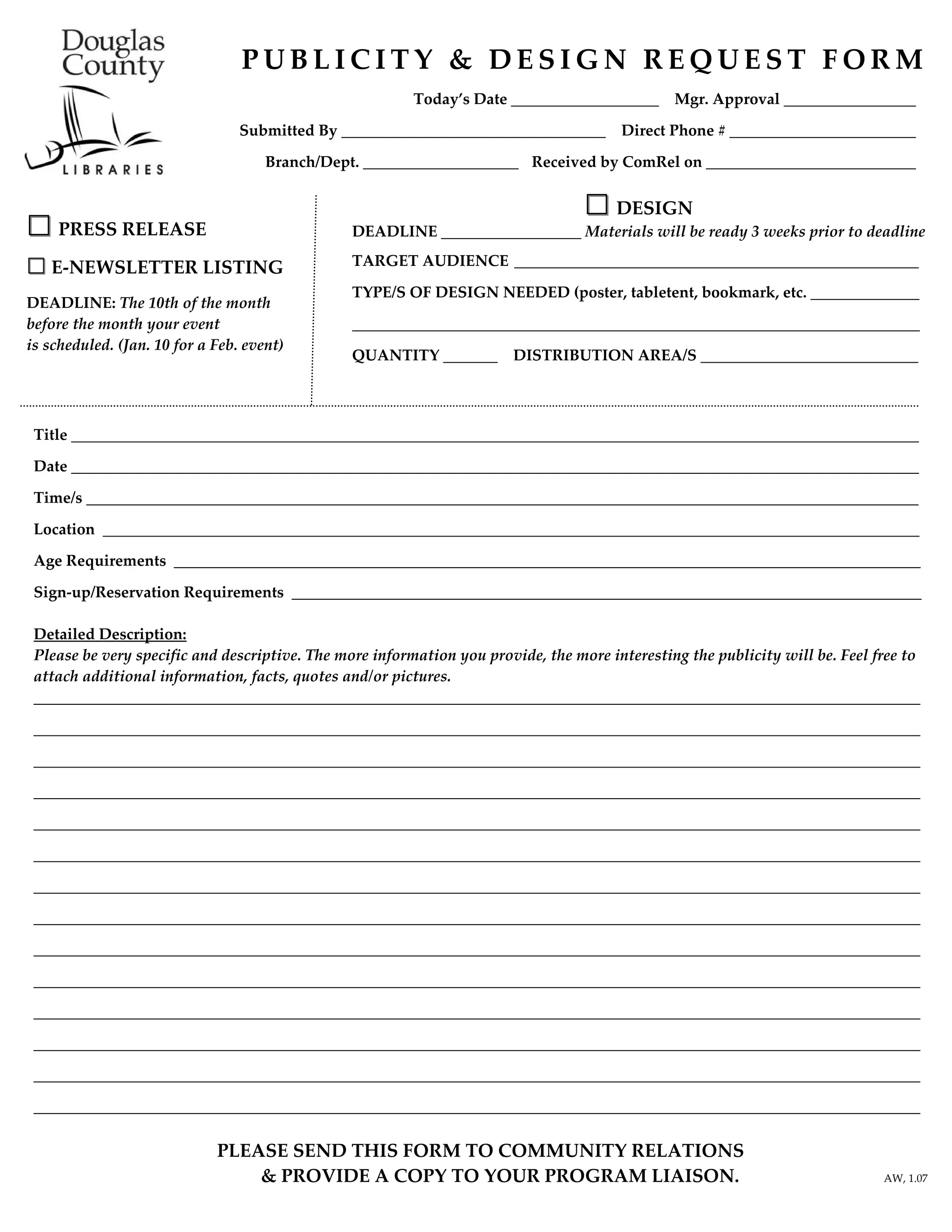 Publicity Design Request Form | PDF