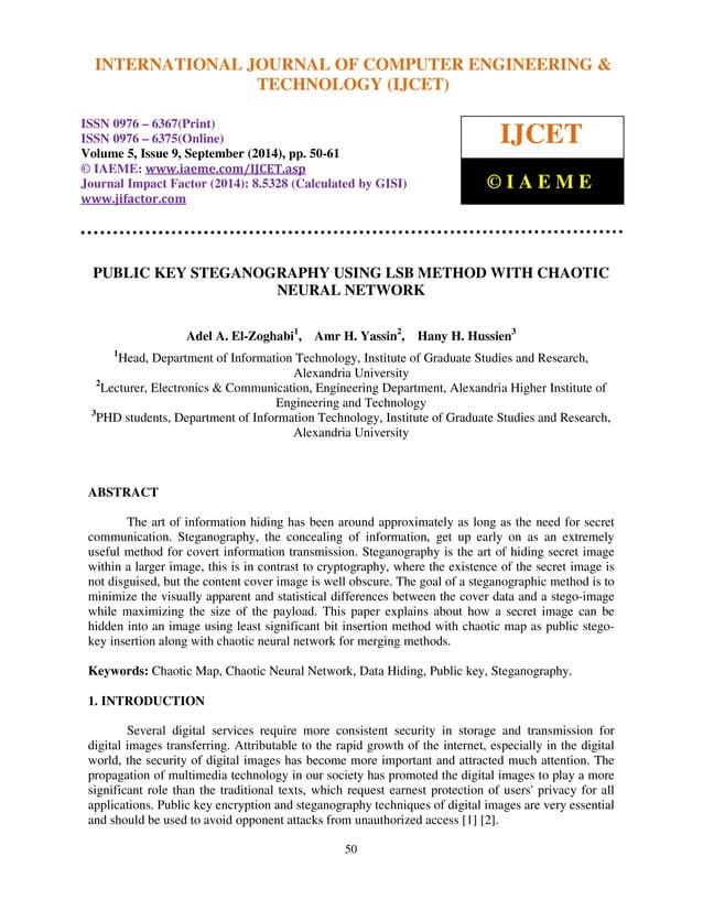 Public key steganography using lsb method with chaotic neural network | PDF