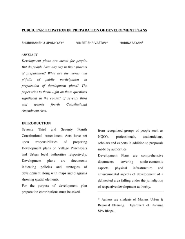 Public Participation in Preparation of Development Plans | PDF