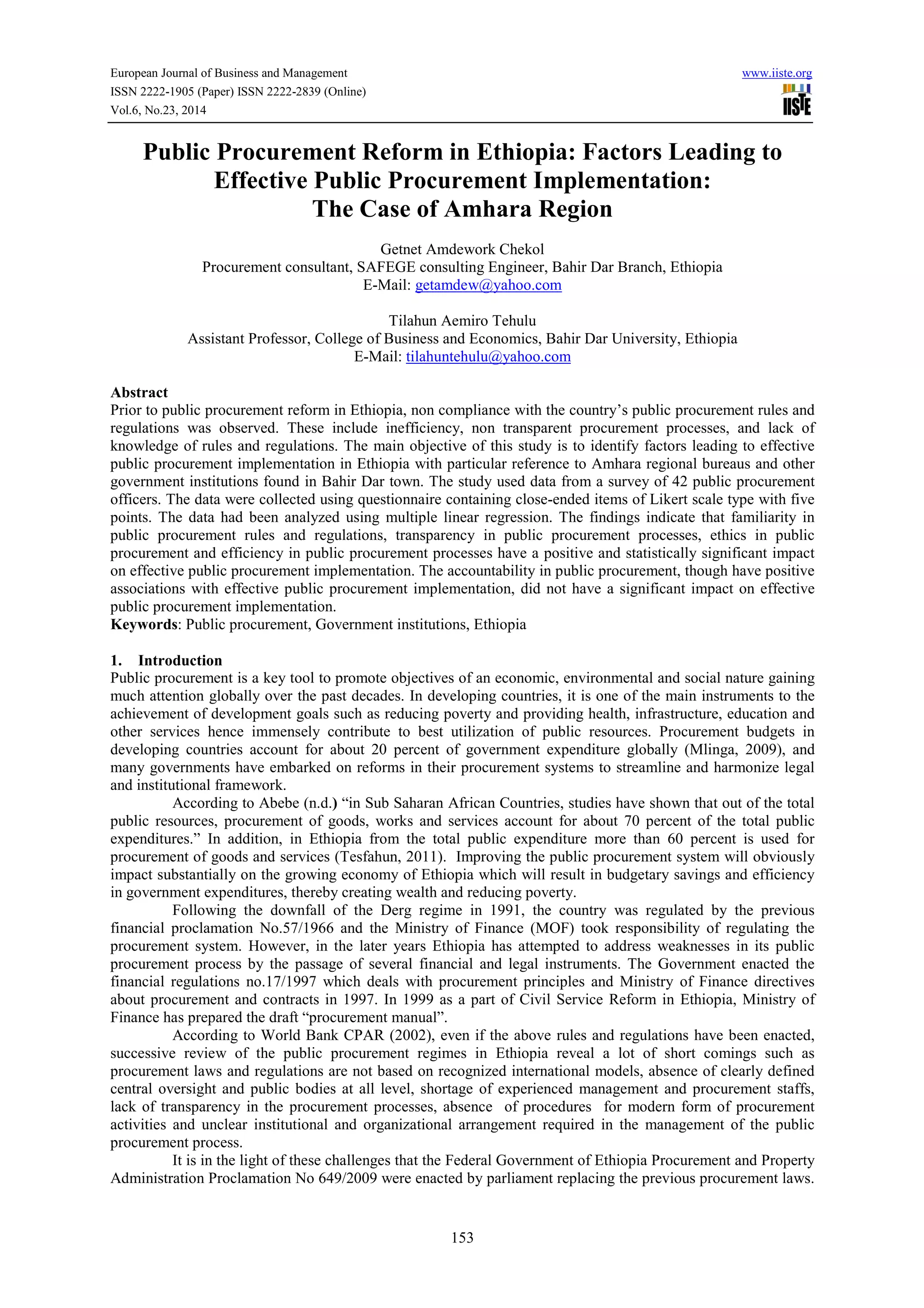 Public procurement reform in ethiopia | PDF