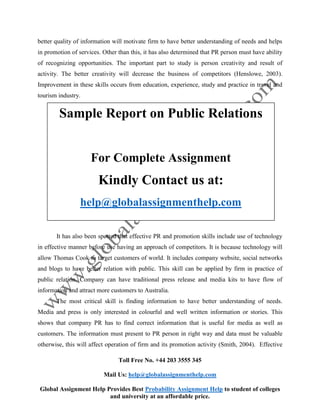 Sample Report on Public Relations By Global Assignment Help | PDF