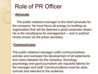Public Relations Officer Duties And Responsibilities