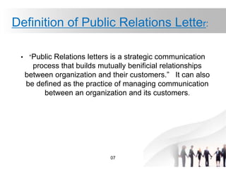 Public Relation's Letter. | PPT