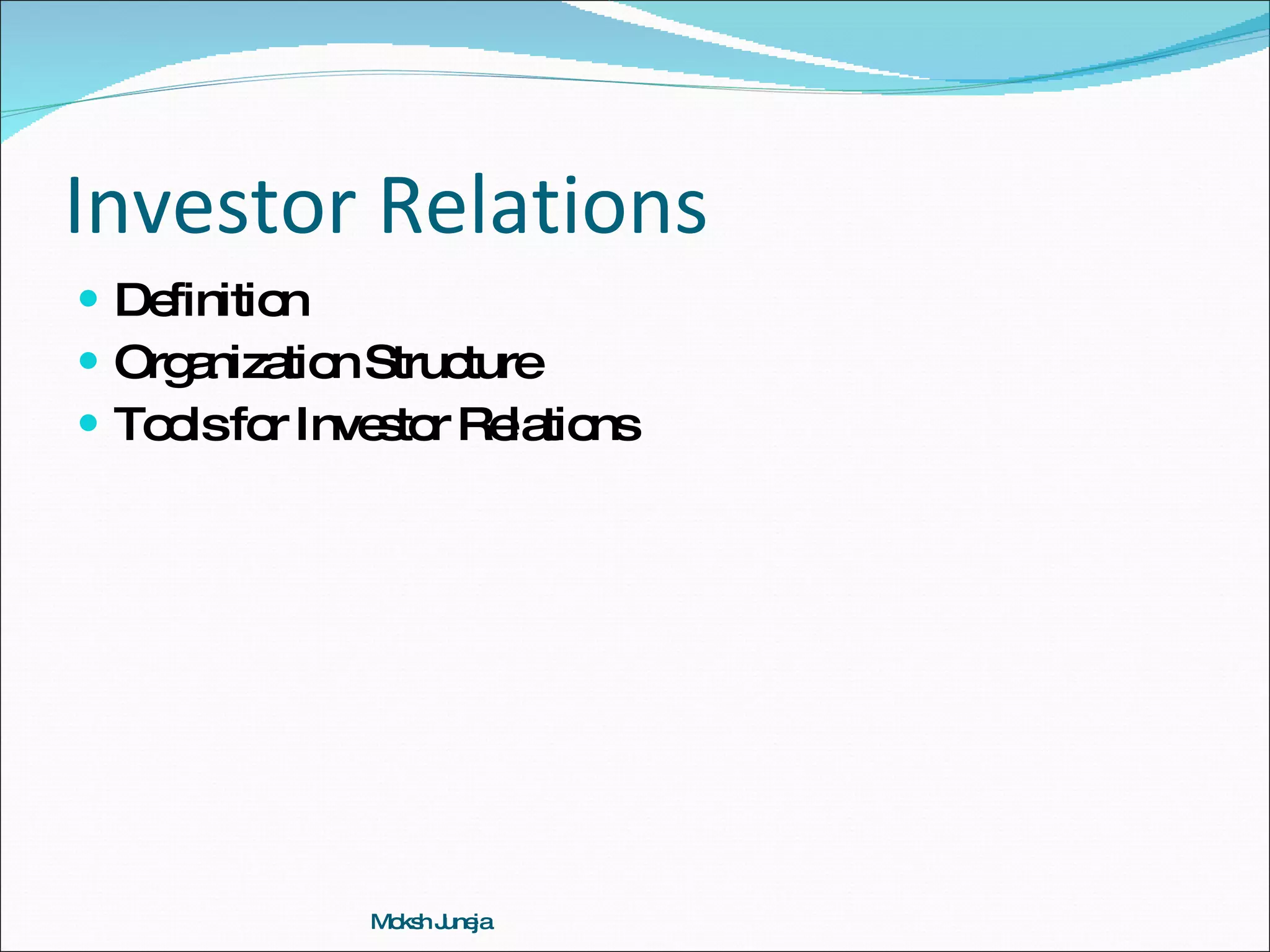 Public Relations Management Session 6 Investor Relations | PPT