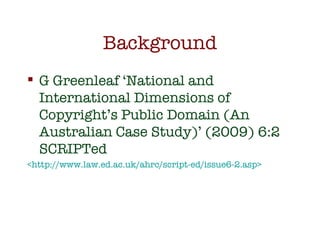 Public Rights in Copyright - Greenleaf | PPT