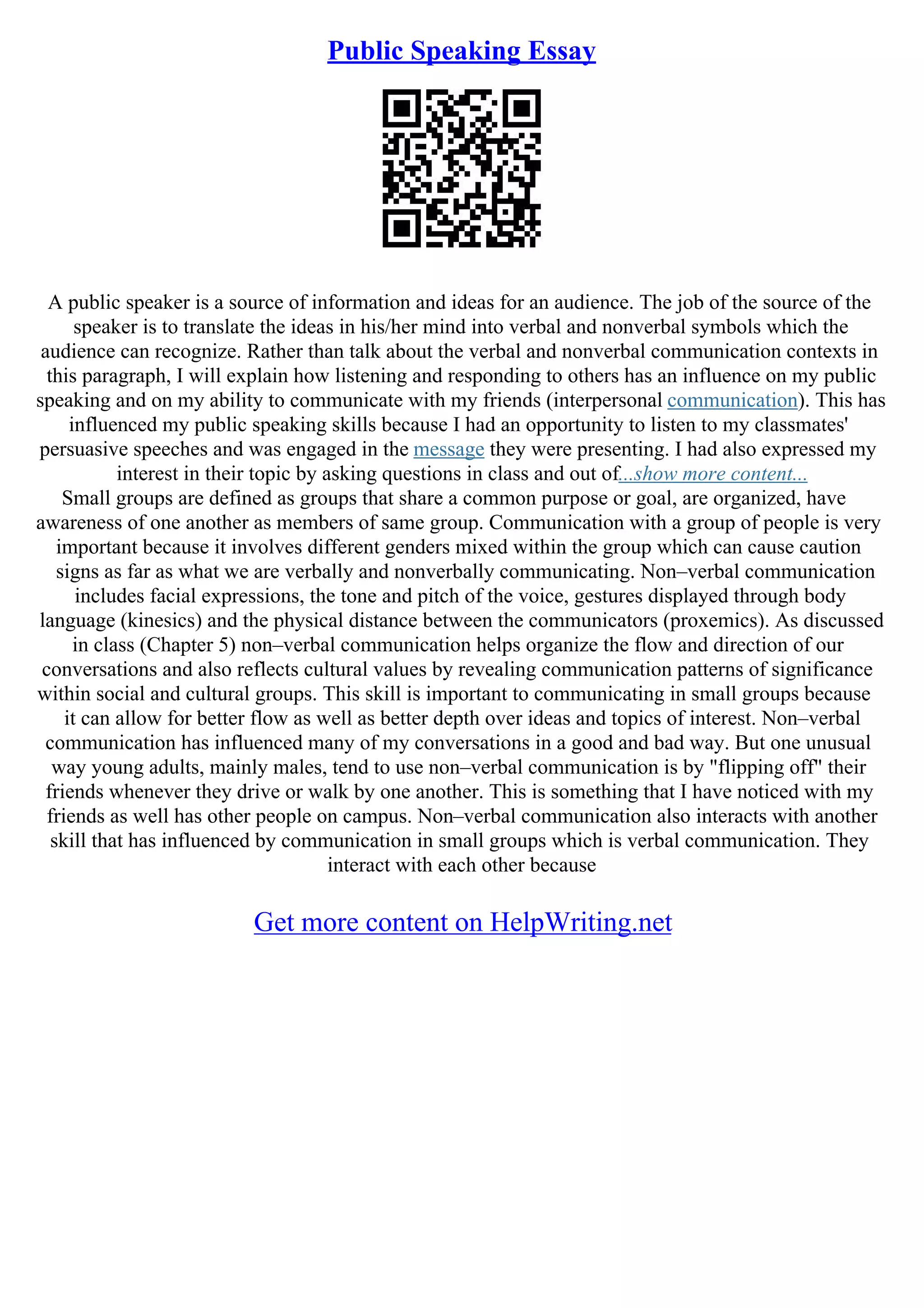 Public Speaking Essay | PDF