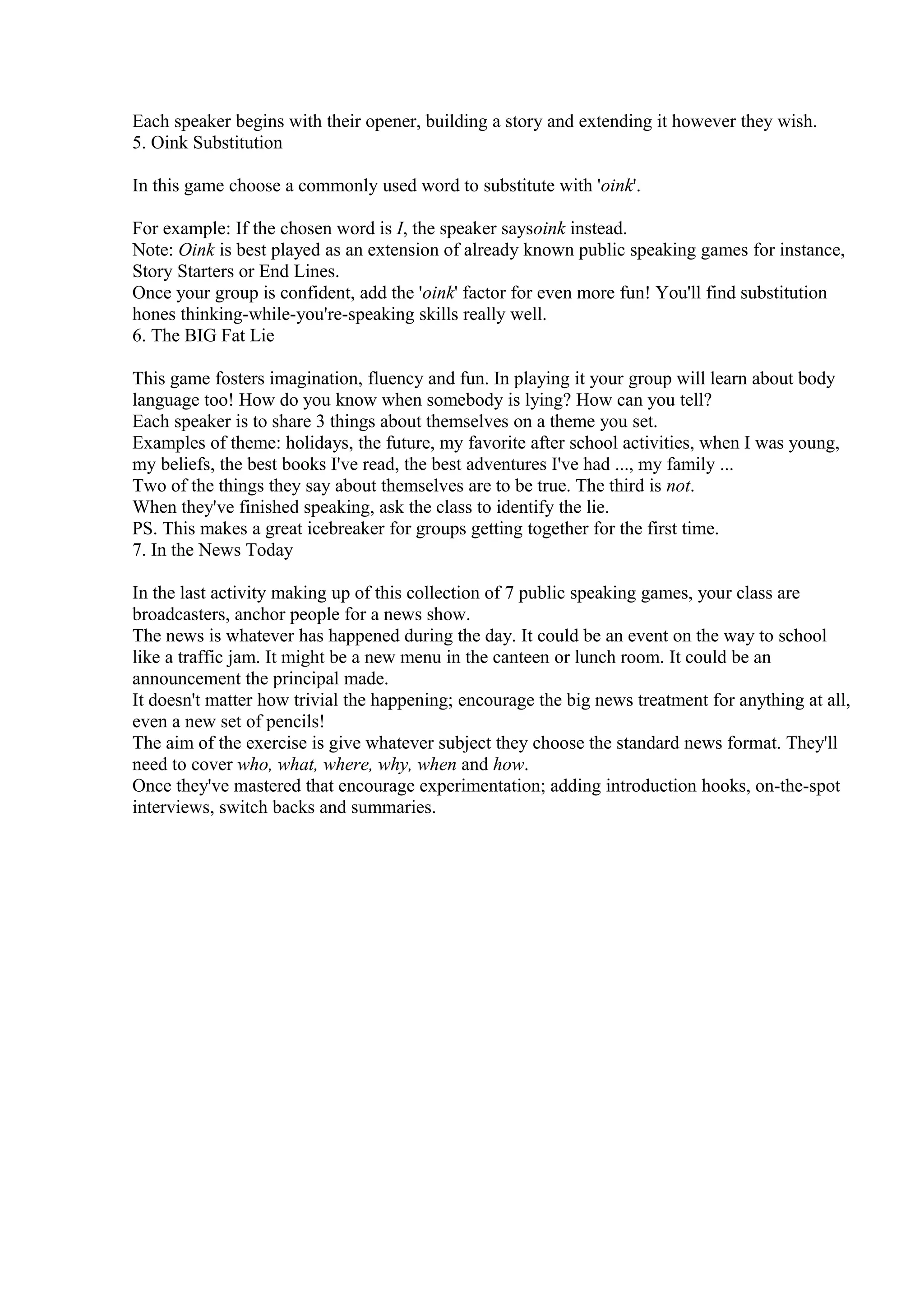 Public speaking games | DOC