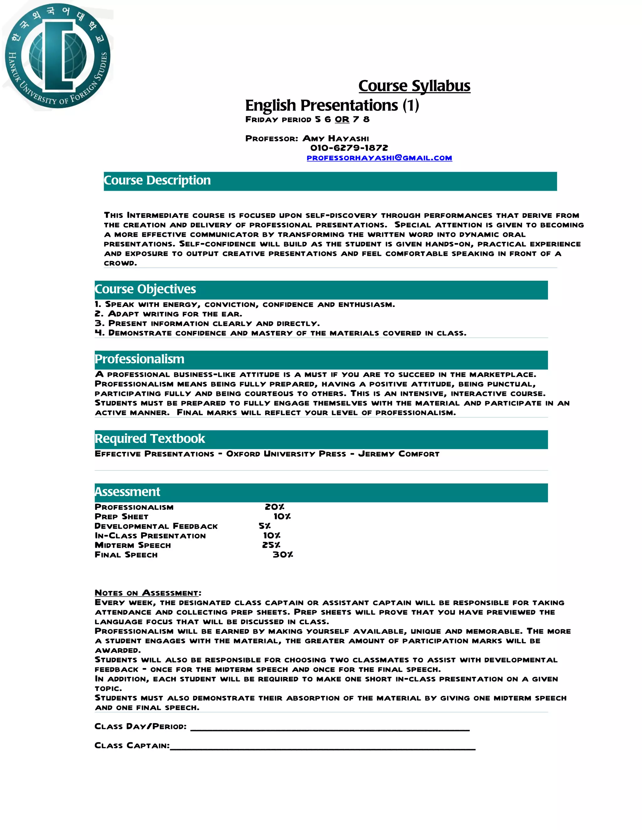 Public speaking & presentations syllabus | PDF