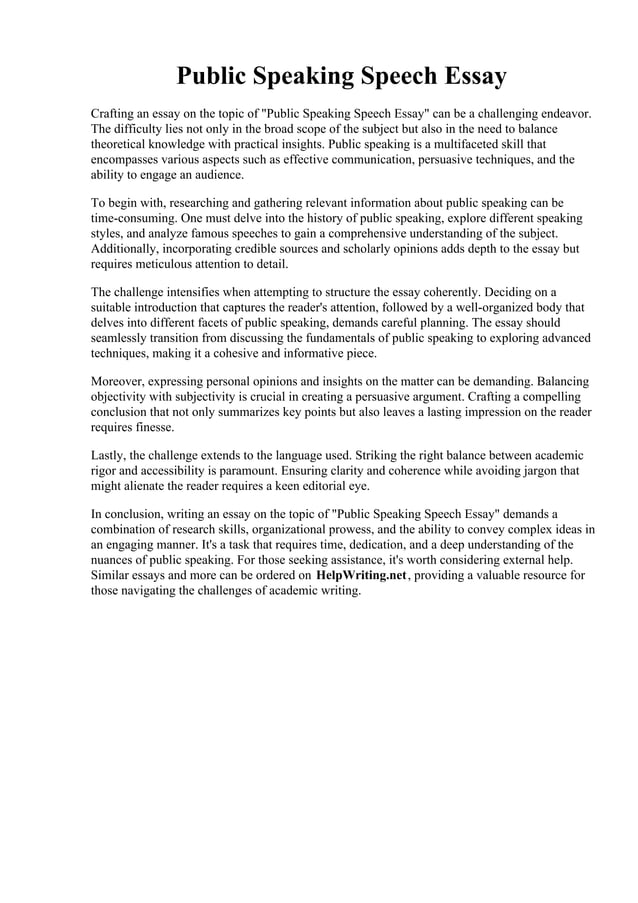 Public Speaking Speech Essay. Example of public speaking speech text ...