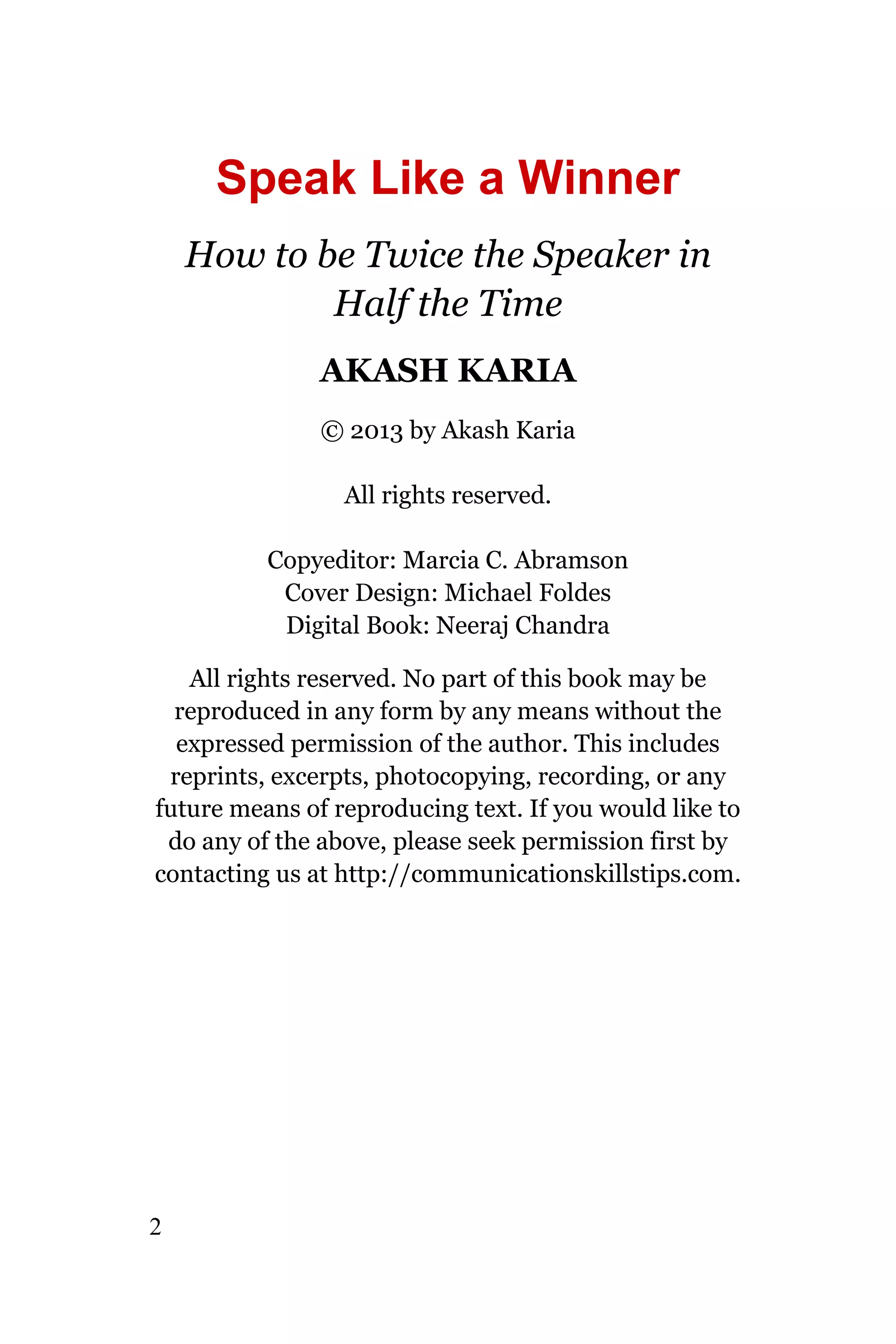 Public speaking techniques speak like a winner | PDF